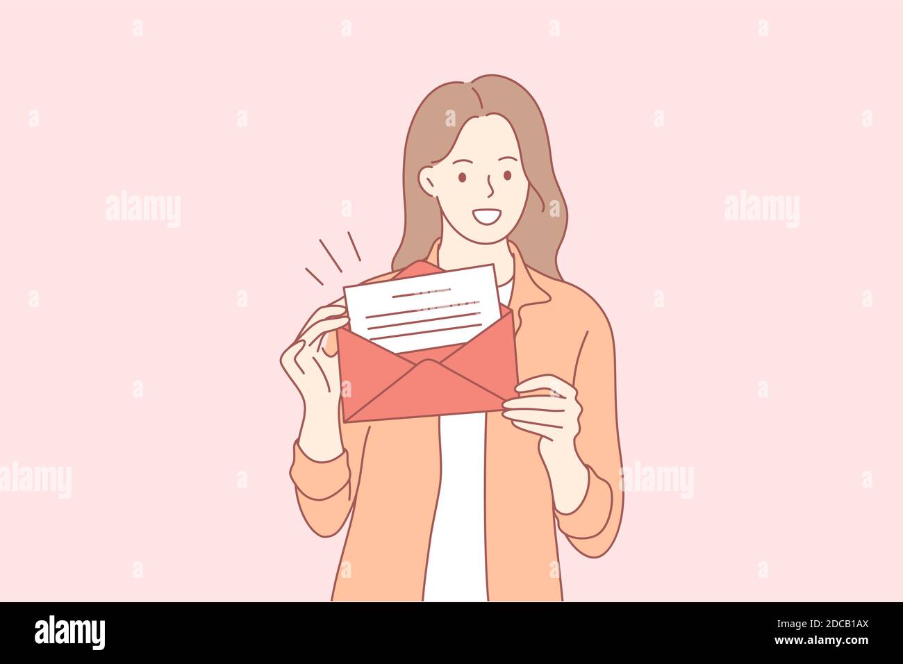Post, gift, advertising, promotion concept. Young happy woman girl ...