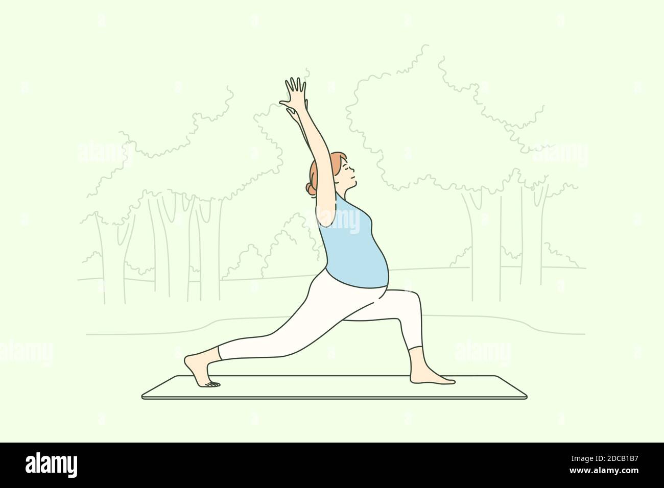 Sport, pregnancy, healthcare concept. Young pregnant woman cartoon ...