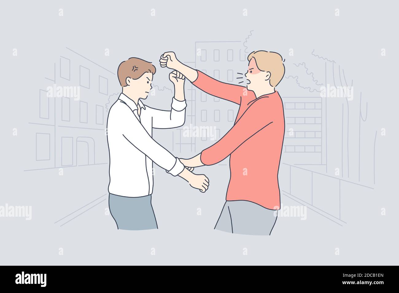 Quarrel, struggle, violence, aggression concept. Young angry furious ...