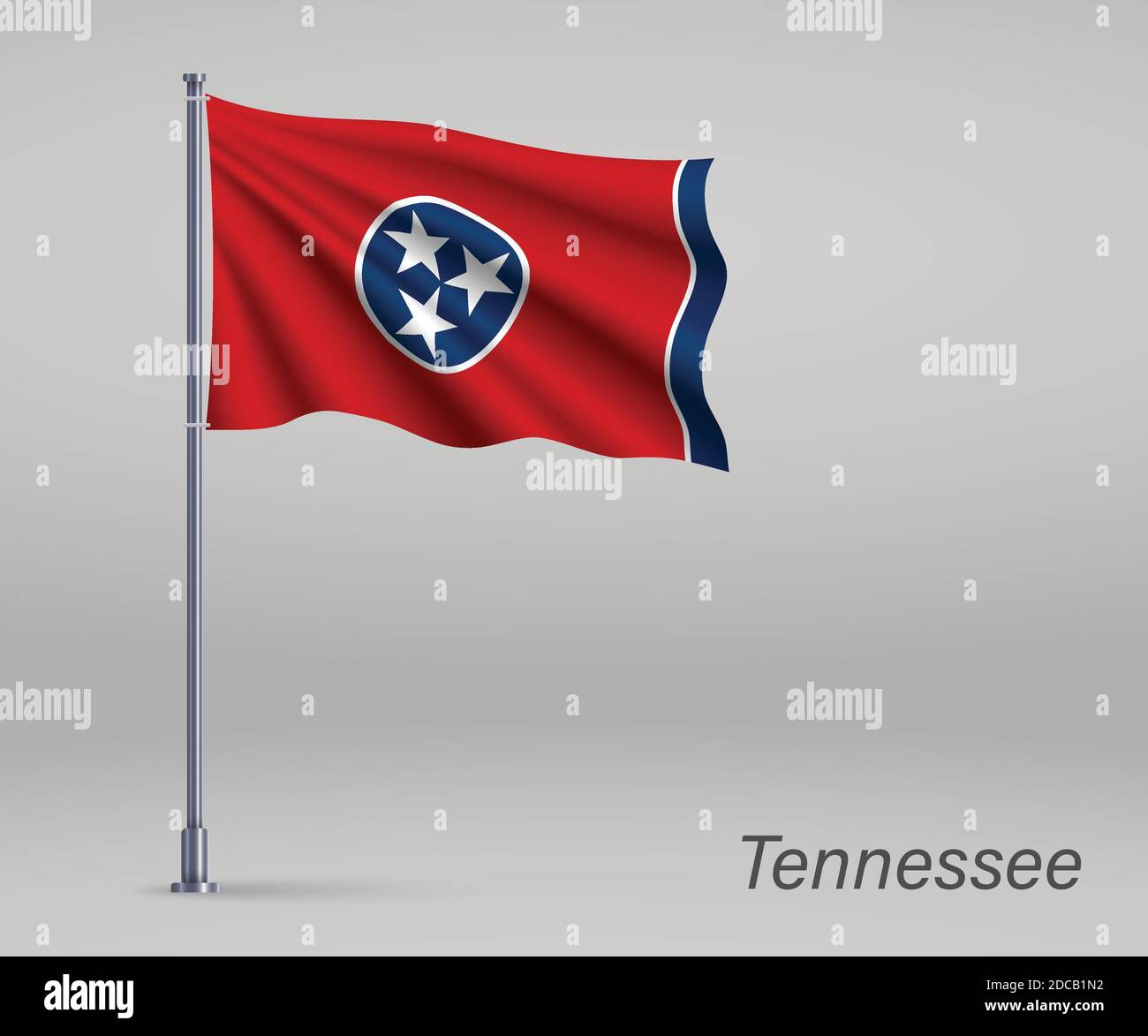 Waving flag of Tennessee - state of United States on flagpole. Template ...