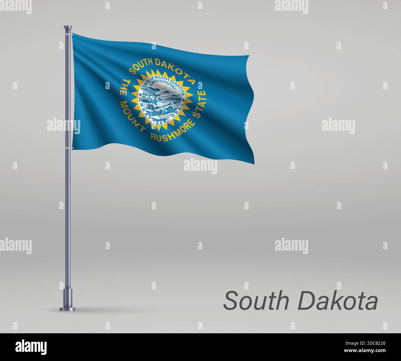 Waving flag of South Dakota - state of United States on flagpole ...