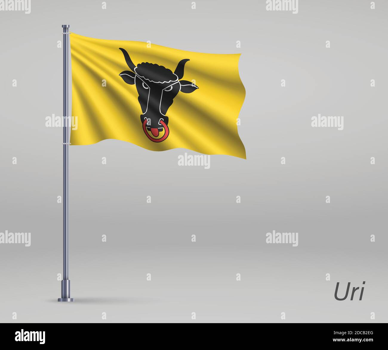 Waving flag of Uri - canton of Switzerland on flagpole. Template for ...