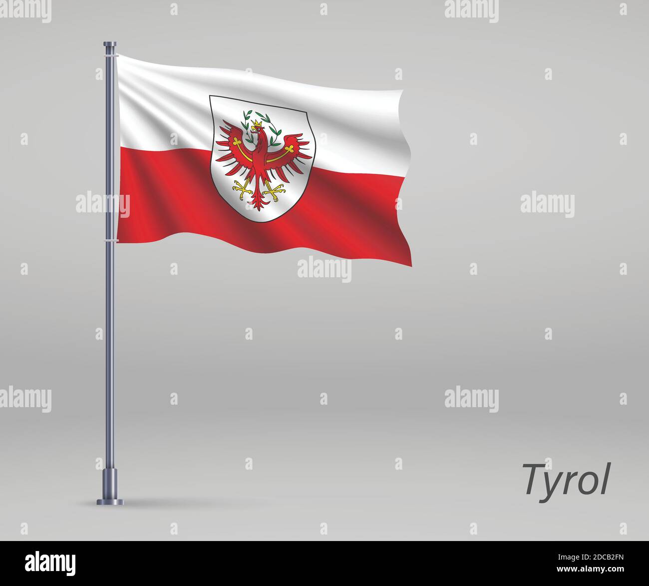 Waving flag of Tyrol - state of Austria on flagpole. Template for ...