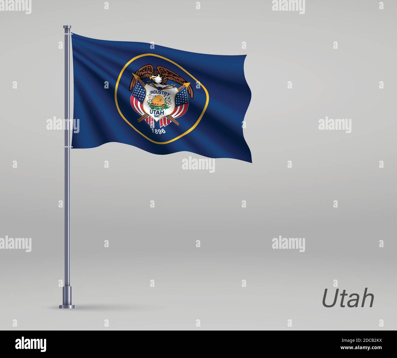 Waving flag of Utah - state of United States on flagpole. Template for ...