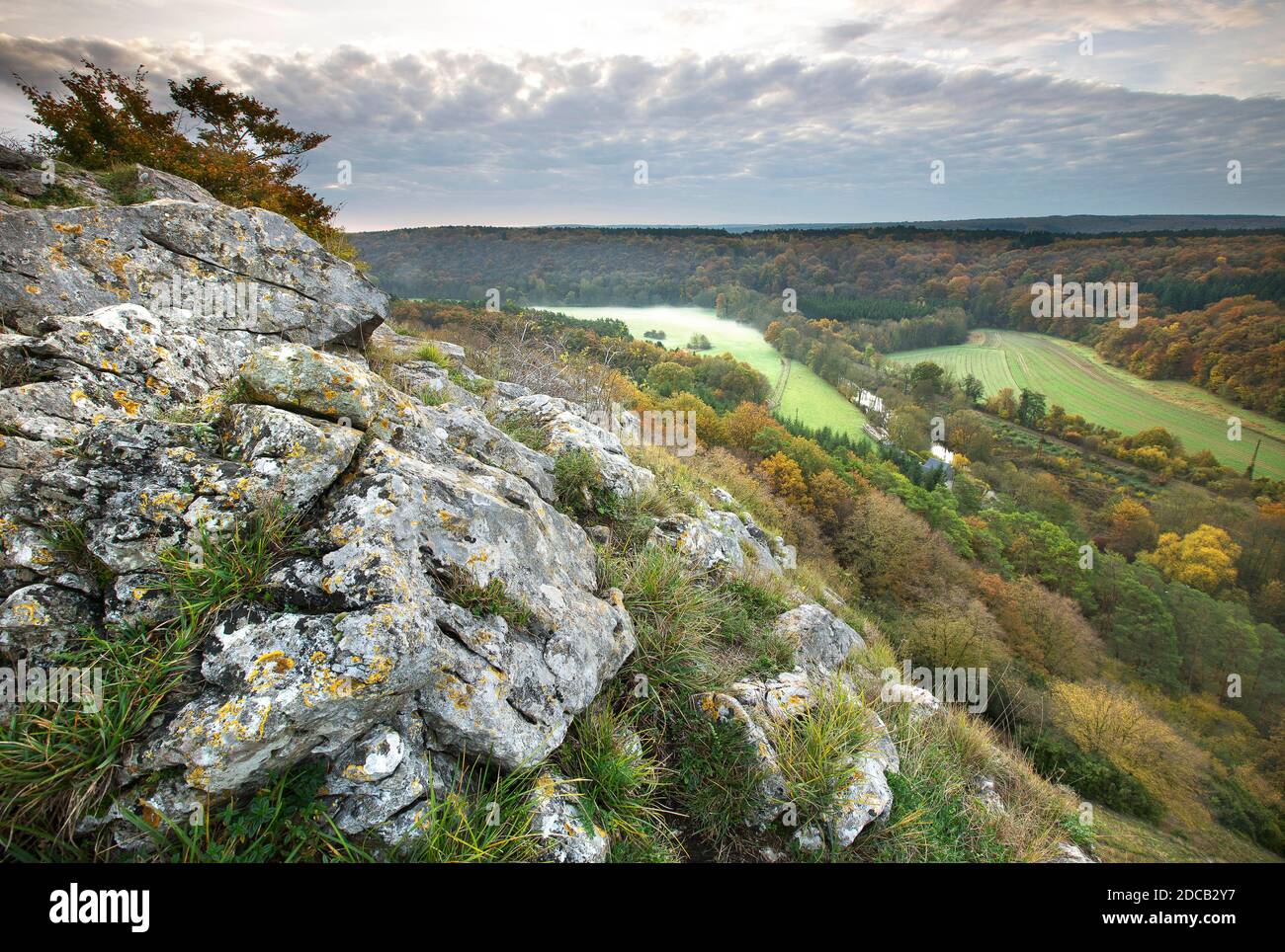 valley of Viroin at sunrise, Belgium, Henegouwen, Viroinval, Nismes ...