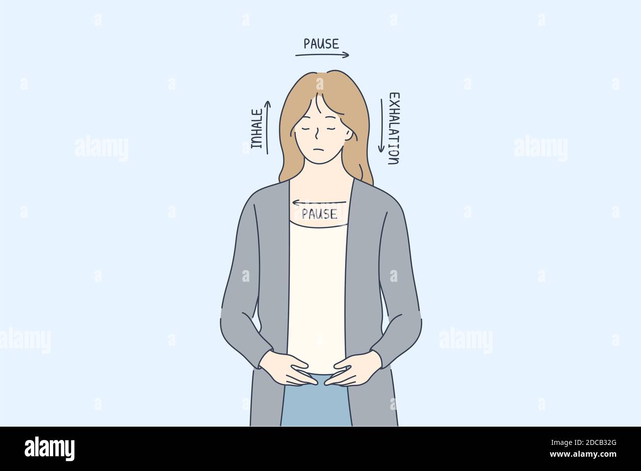 Meditation, antistress, square breath concept. Young nervous angry ...