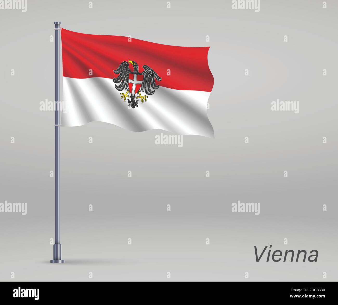 Waving flag of Vienna - state of Austria on flagpole. Template for ...