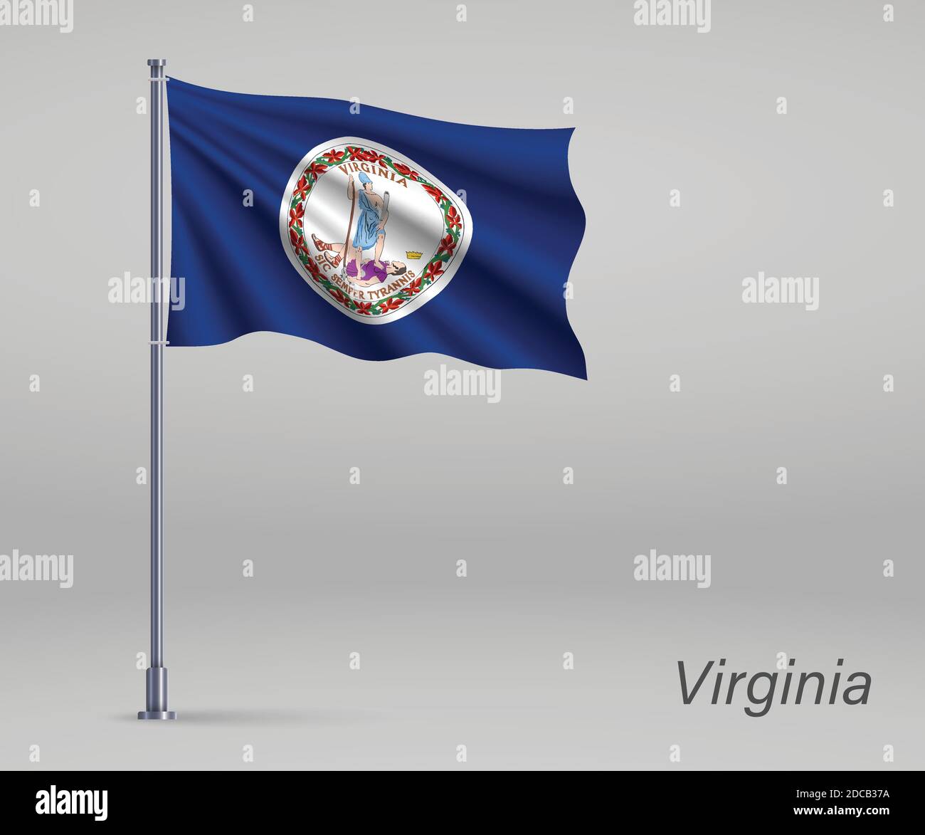 Waving flag of Virginia - state of United States on flagpole. Template ...