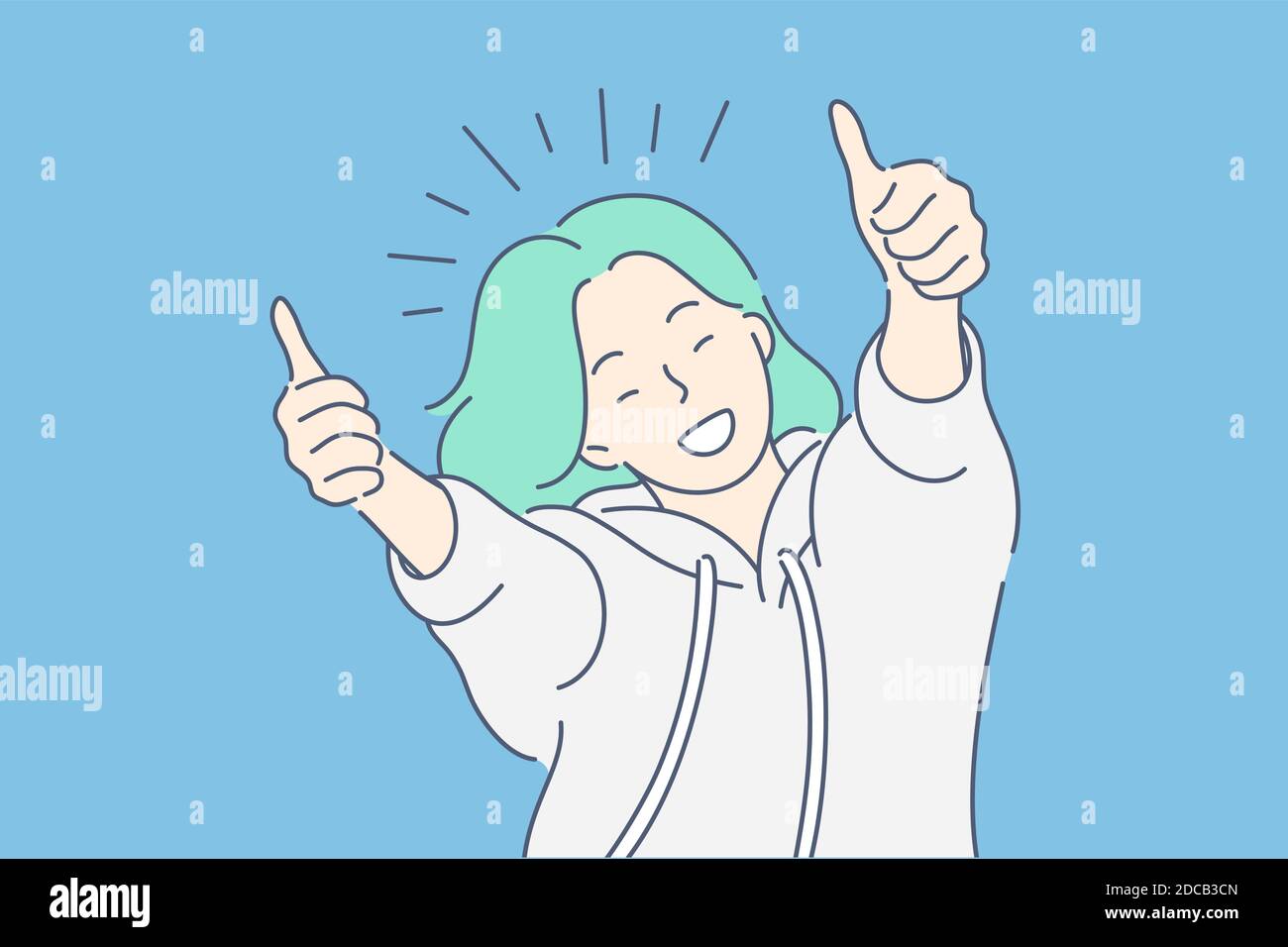 Like sign, joy, approval, happiness concept. Young happy smiling woman ...