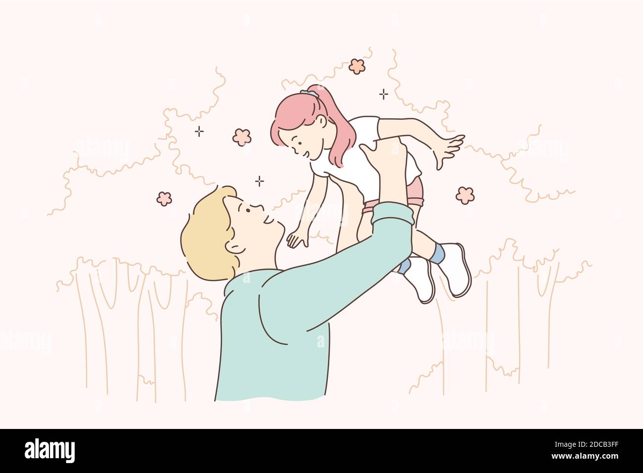 Childhood, fatherhood, game concept. Cartoon characters young man ...