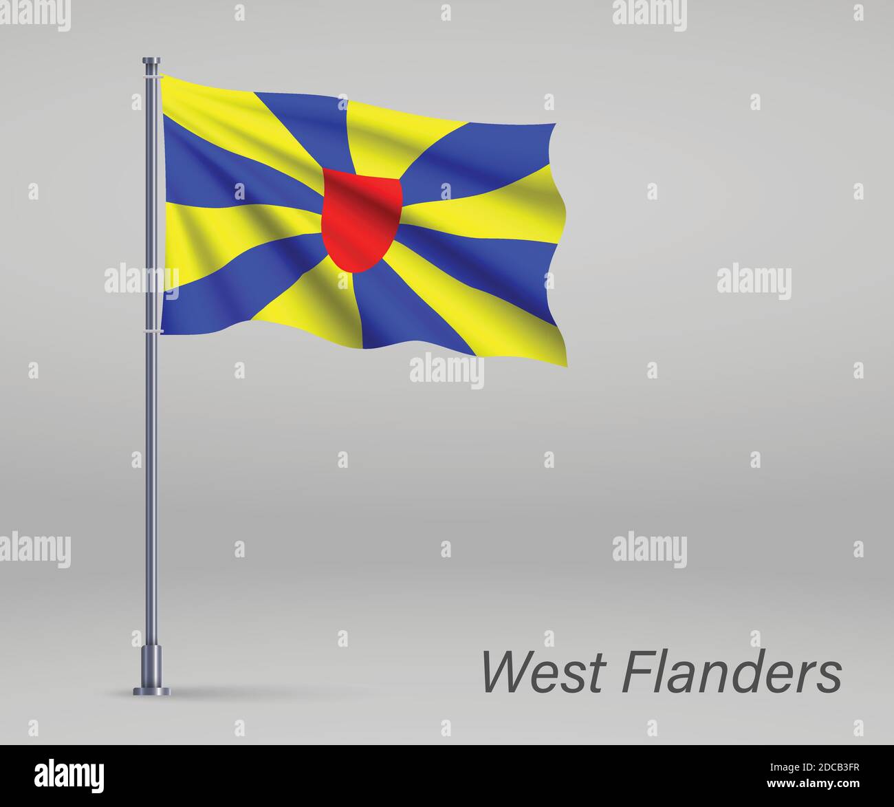 Waving flag of West Flanders - province of Belgium on flagpole ...
