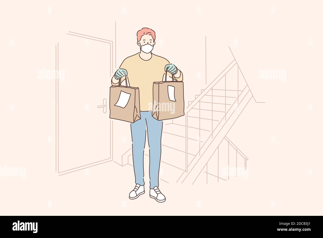 Delivery, quarantine, covid19, coronavirus, infection concept. Young ...