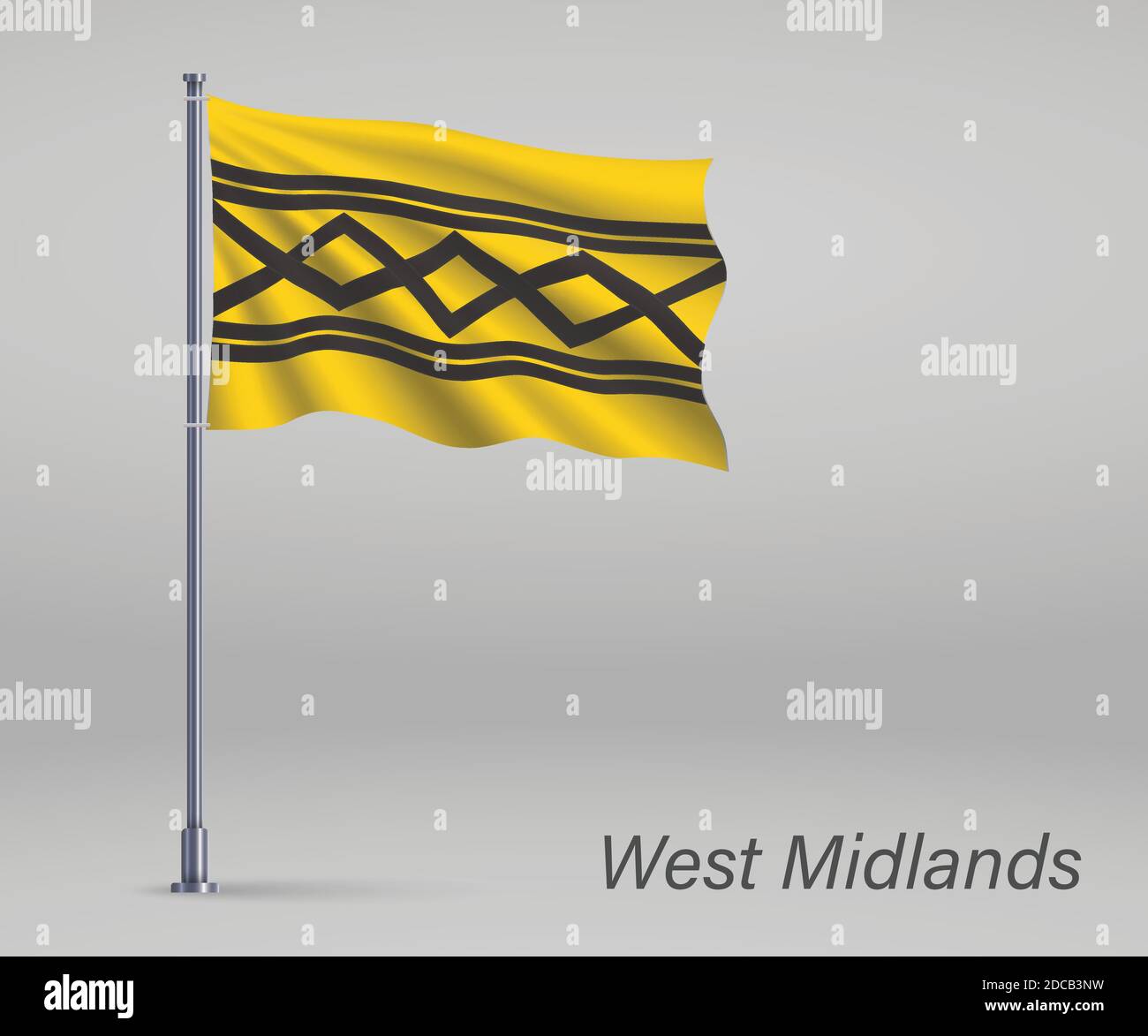 Waving flag of West Midlands - county of England on flagpole. Template ...