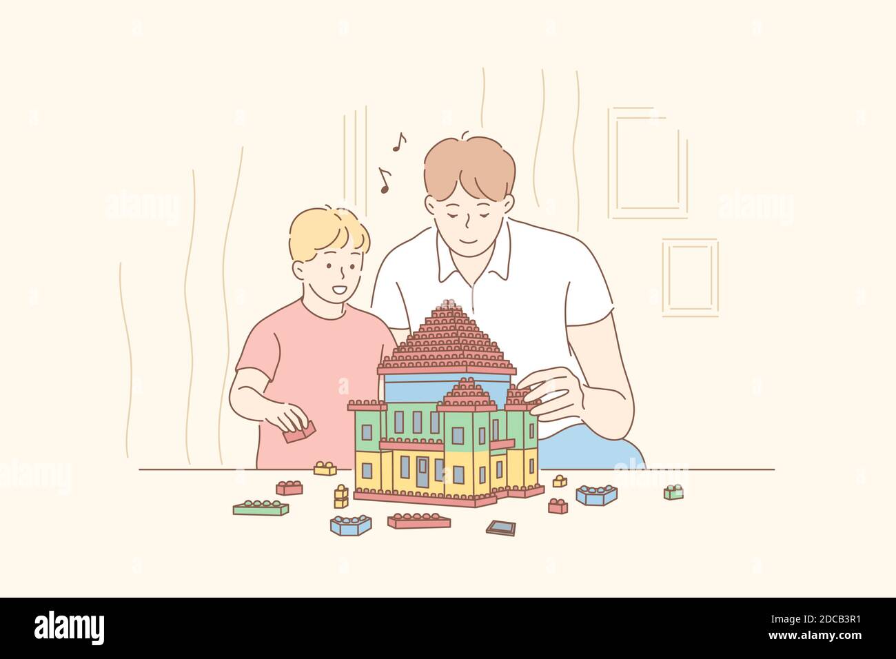 Childhood, fatherhood, game, concept. Cartoon characters happy smiling ...