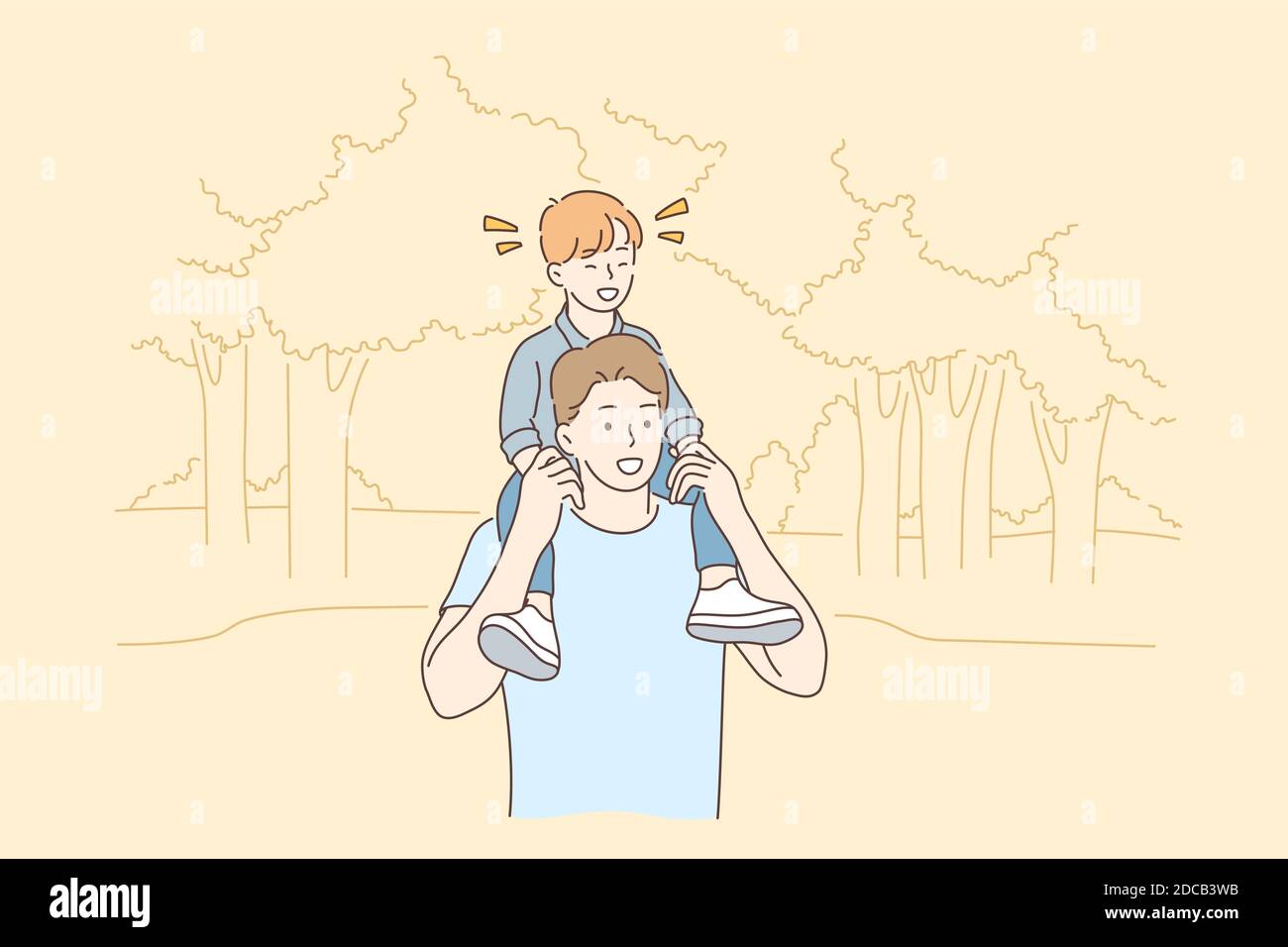 Childhood, fatherhood, support, walking concept. Cartoon characters ...