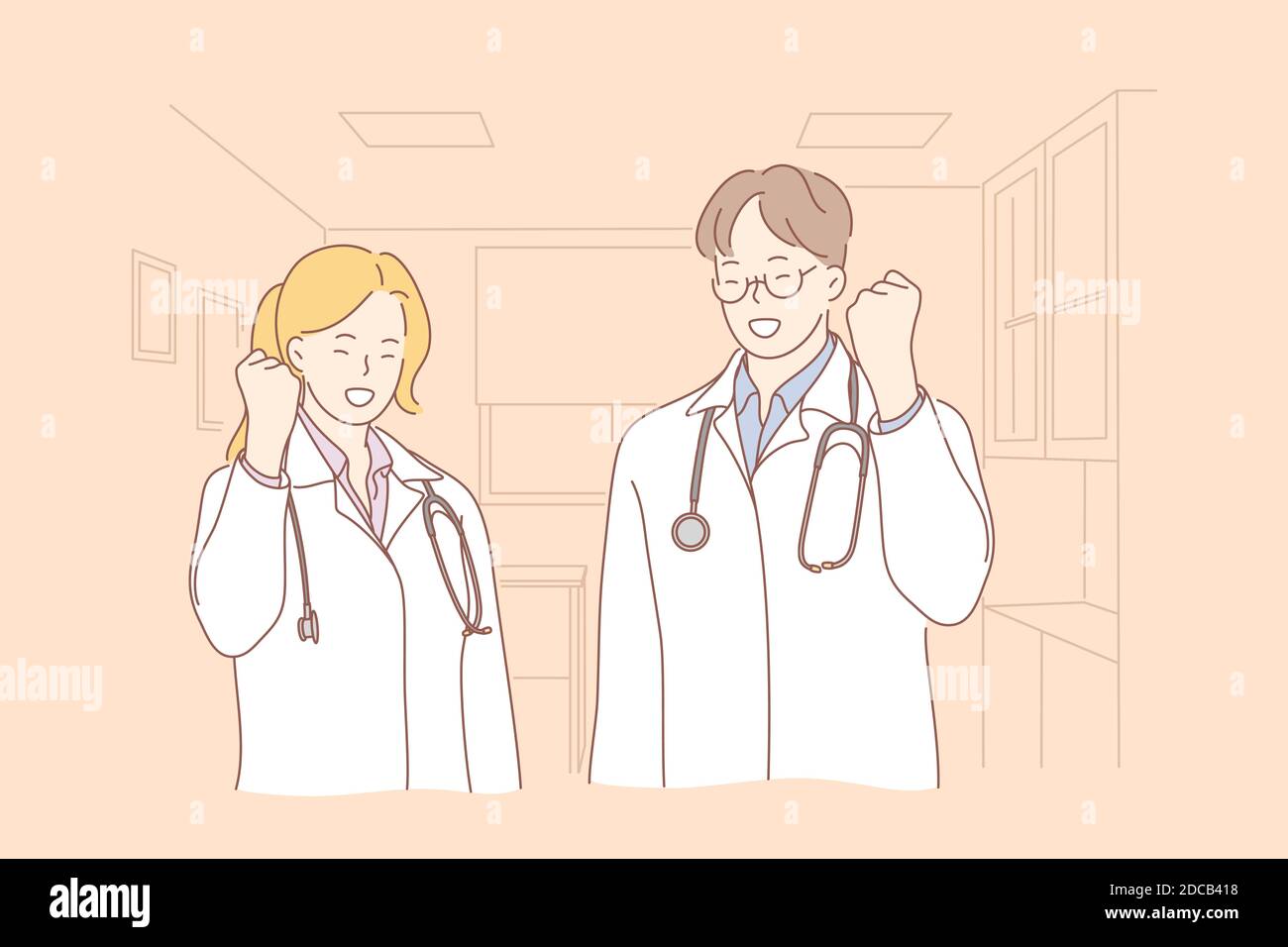 Success, goal achievement, winning, medicine concept. Team couple of ...