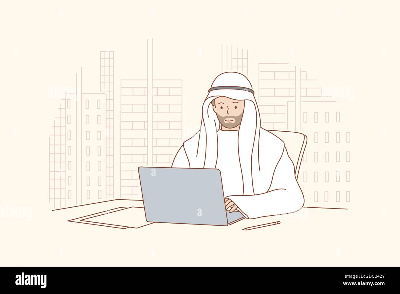 Emirati man computer smiling Stock Vector Images - Alamy