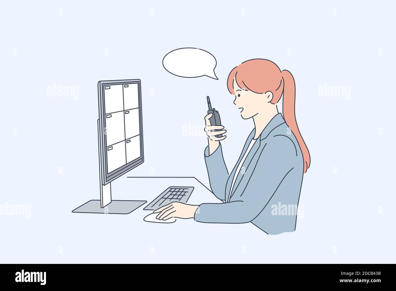 Security, surveillance, safety concept. Young woman or girl safeguard ...