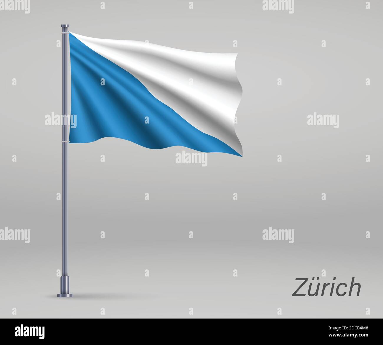 Waving flag of Zurich - canton of Switzerland on flagpole. Template for ...