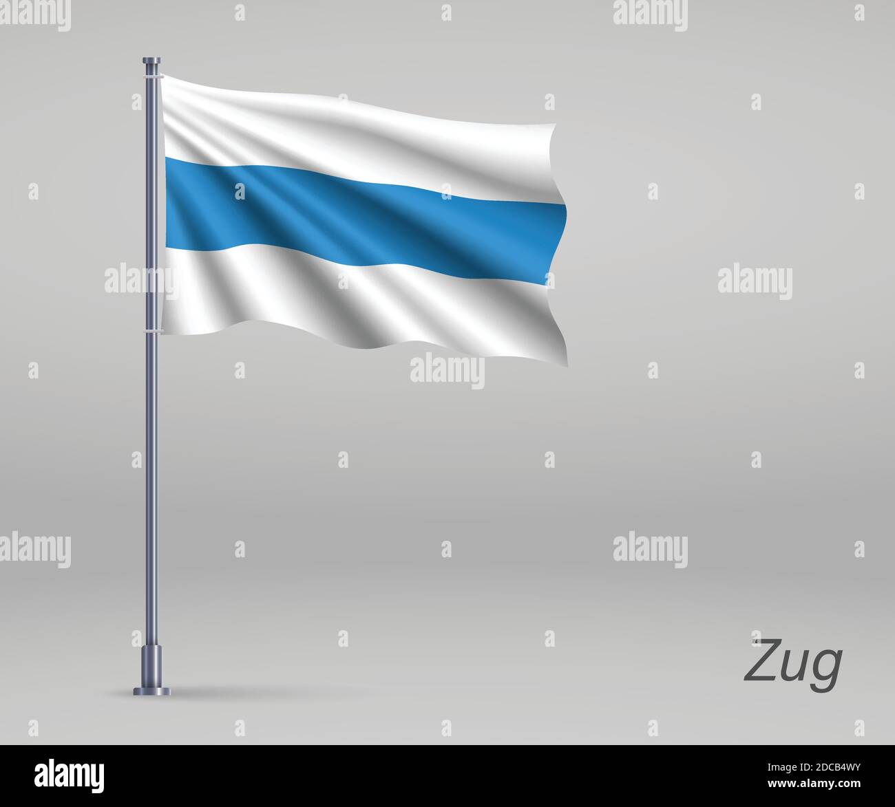 Waving flag of Zug - canton of Switzerland on flagpole. Template for ...