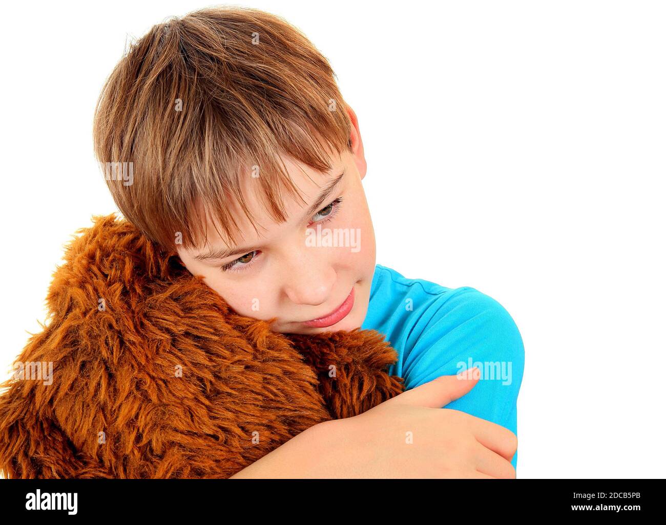 Sad Boy with a Plush Toy on the White Background Stock Photo - Alamy
