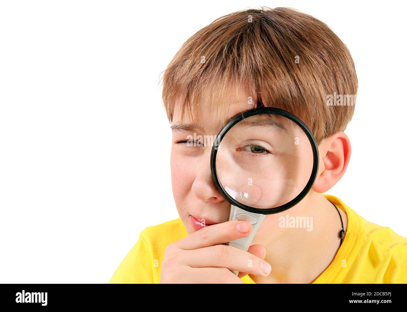 Curious Kid with Magnifying Glass Isolated on the White Background ...