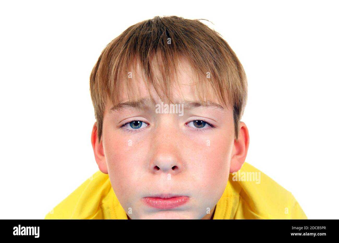 Sad Boy Portrait Isolated on the White Background closeup Stock Photo ...