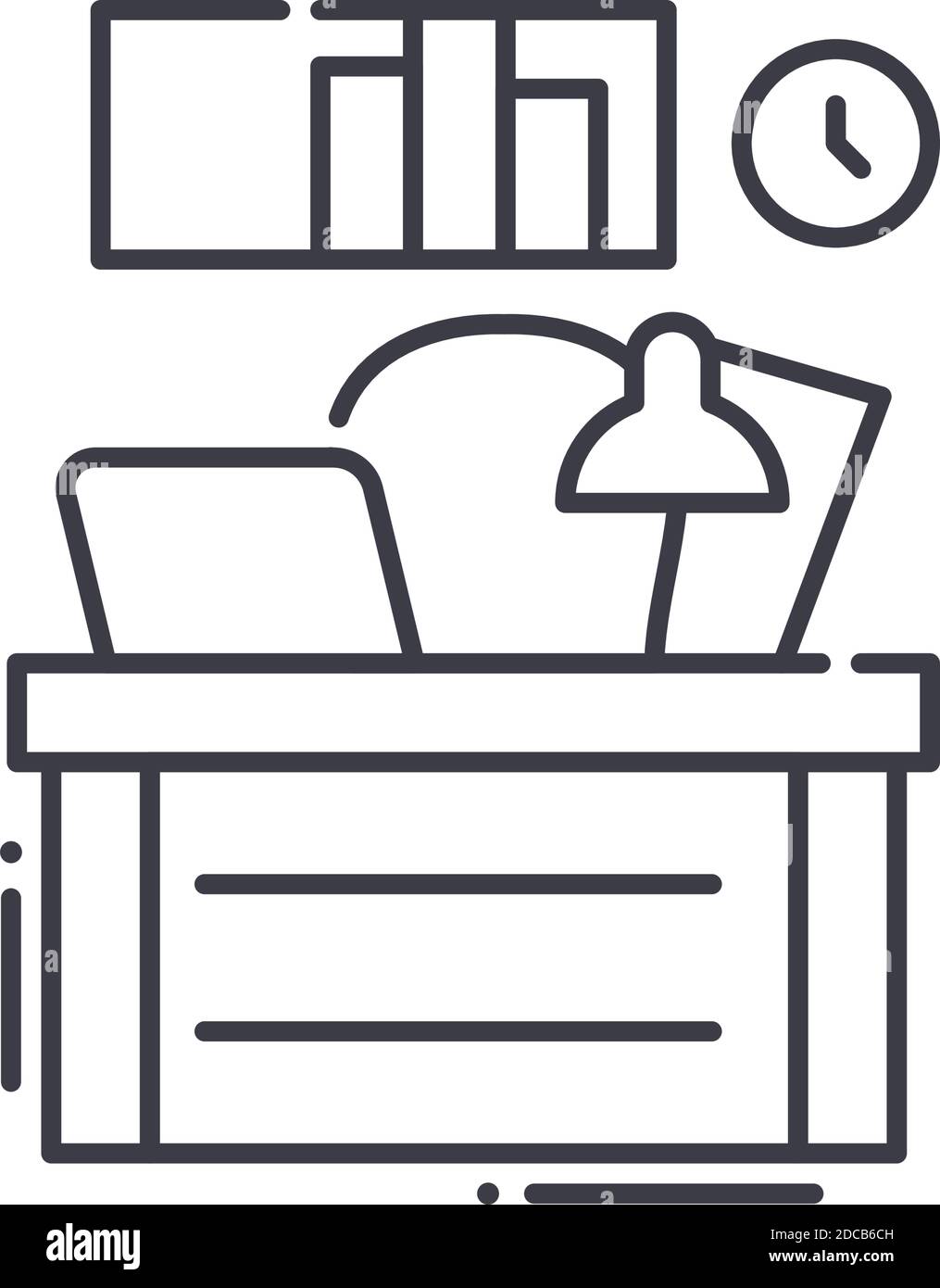 Desk work icon, linear isolated illustration, thin line vector, web ...