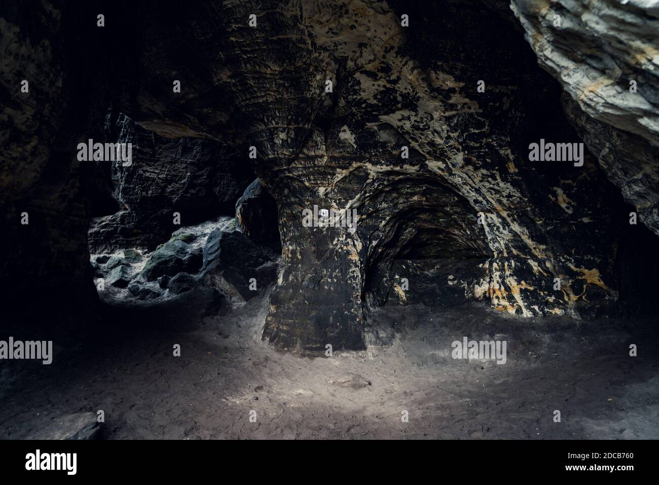 Rock sandstone with signs for use in the field. A sign that lines a ...