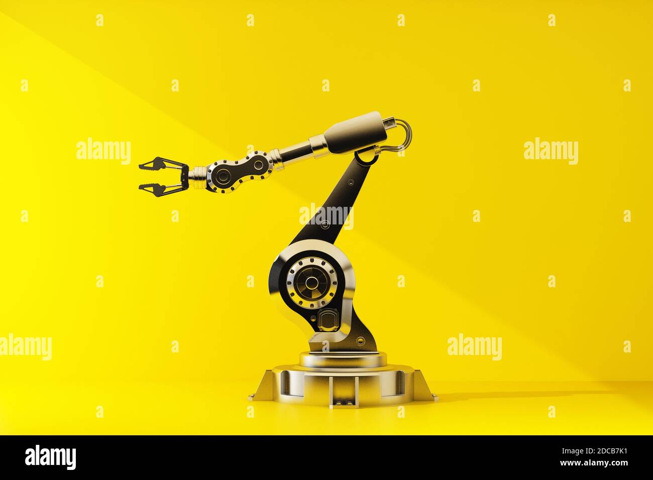 metal robotic arm on yellow background. 3d rendering Stock Photo - Alamy