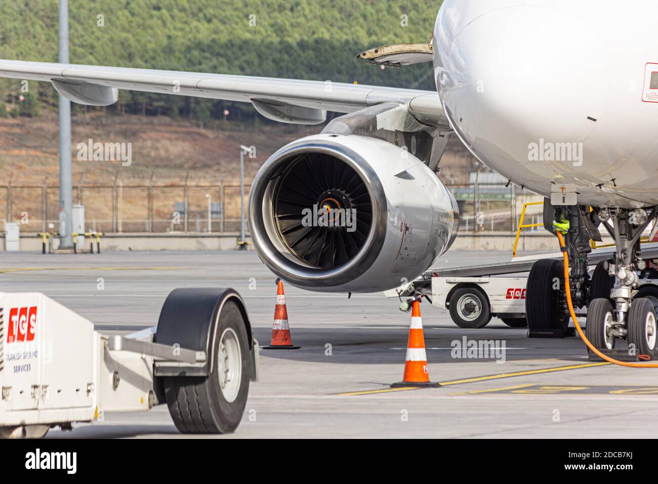 Jet engine of an Airbus A320 type passenger aircraft in the airport in ...