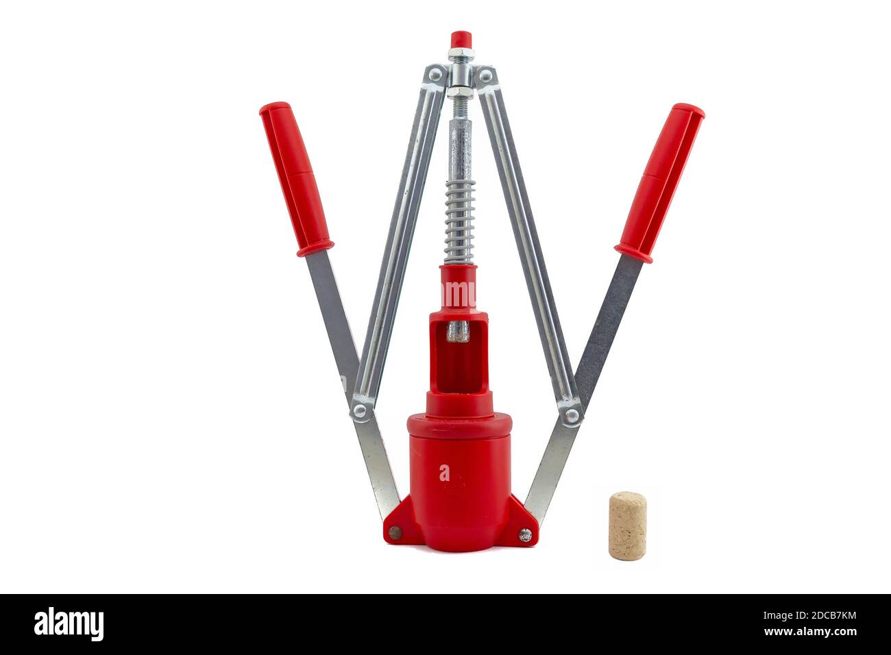 Double lever manual wine bottle corker with open levers and a single ...