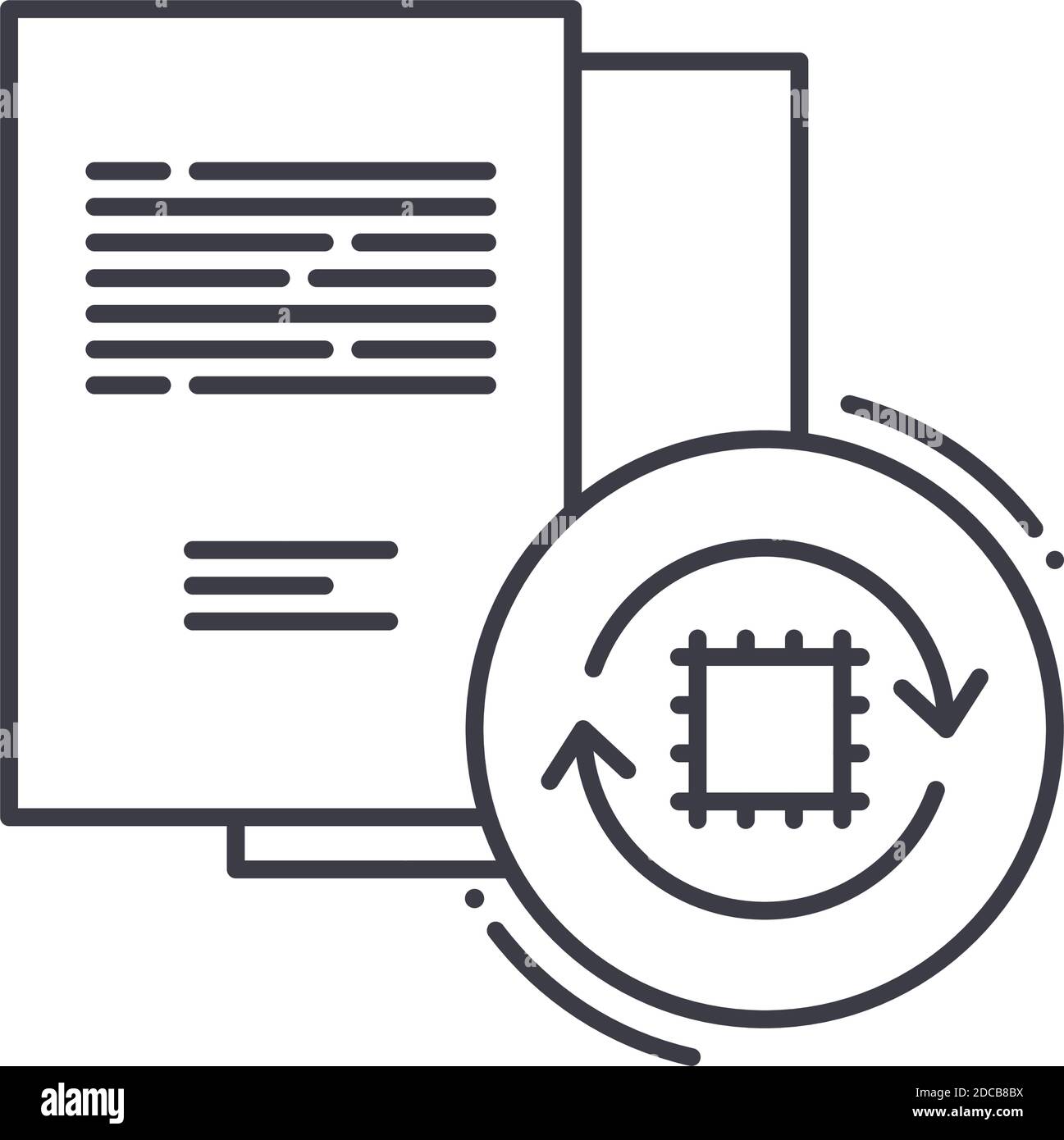 Data processing system icon, linear isolated illustration, thin line ...