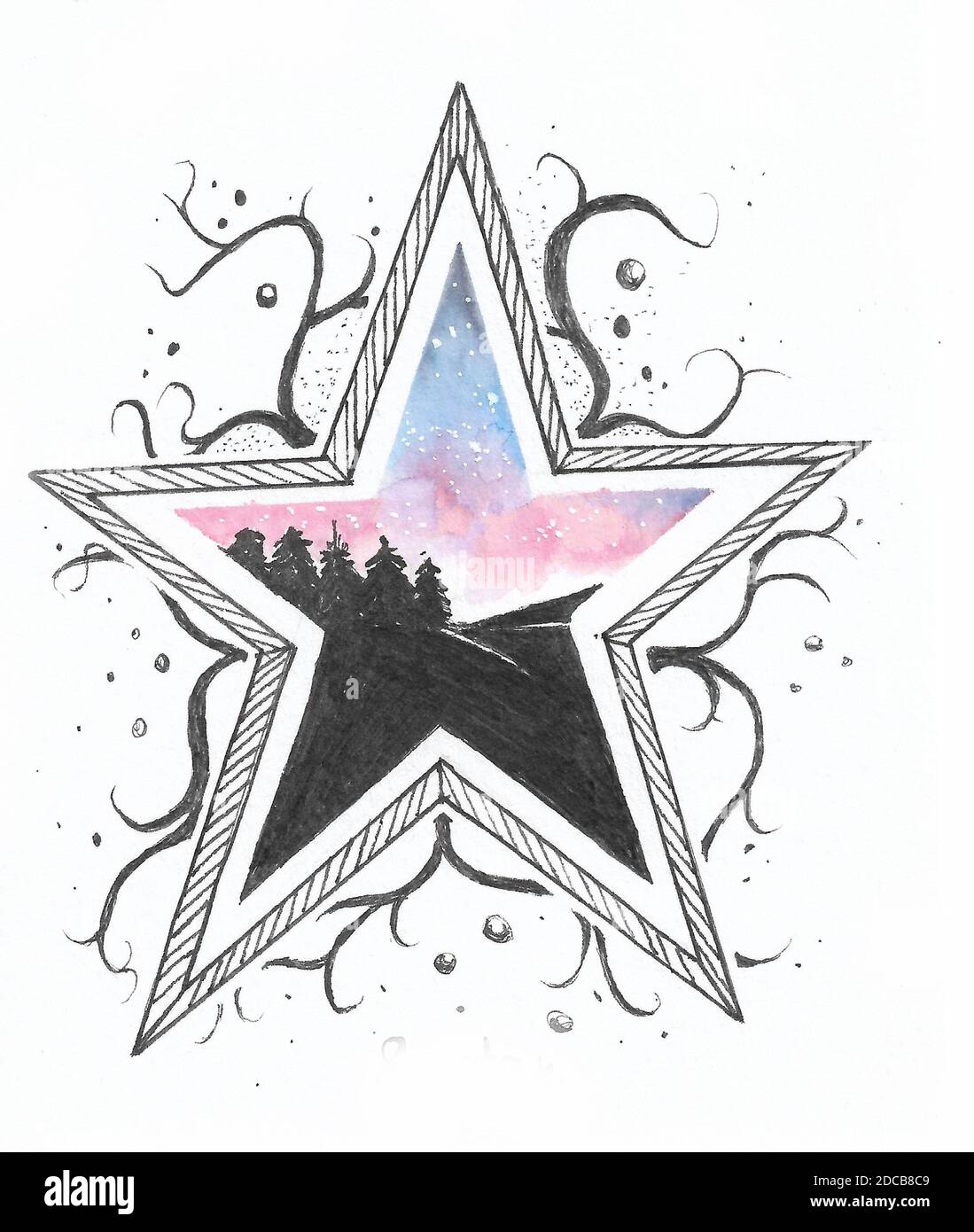 Symmetrical star with night landscape and stars Stock Photo - Alamy