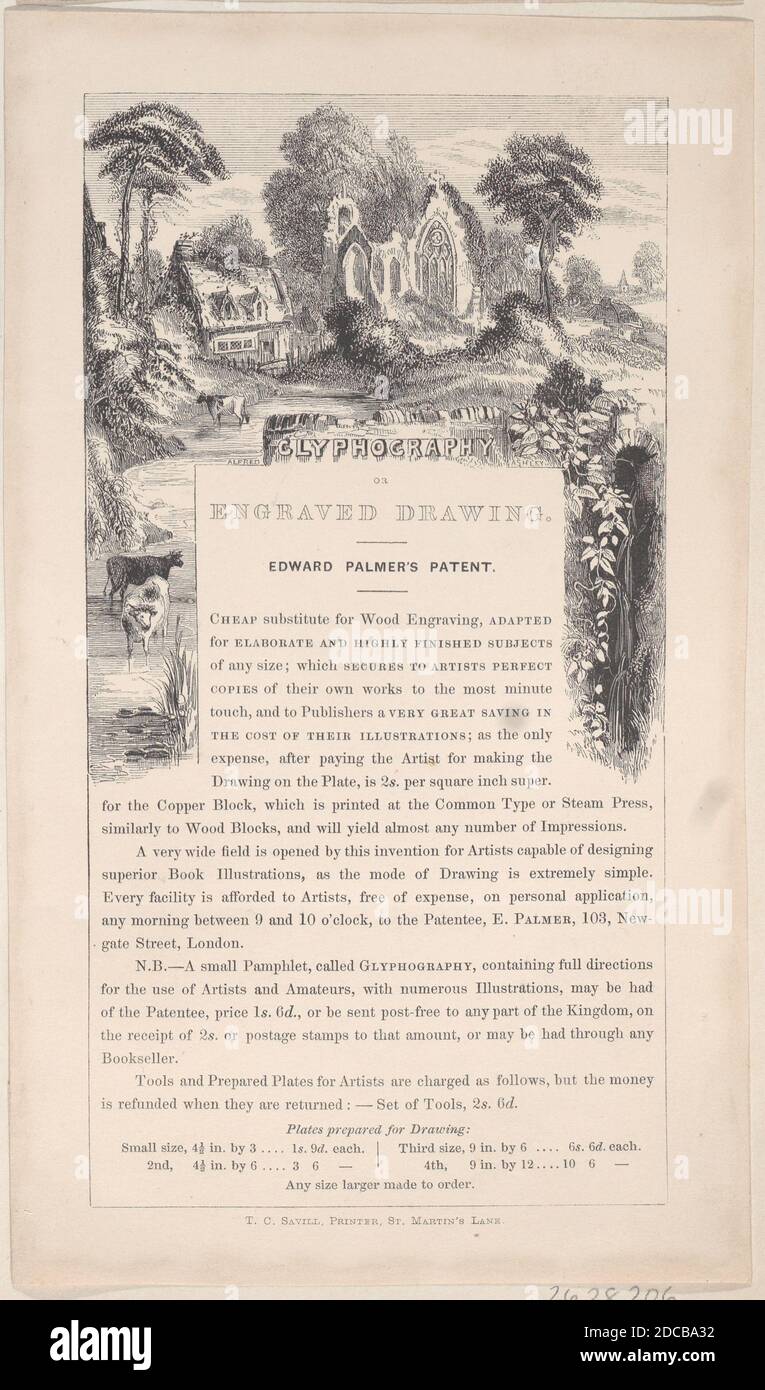 Trade Card for Edward Palmer, Glyphographic Printer and Engraver, 19th ...