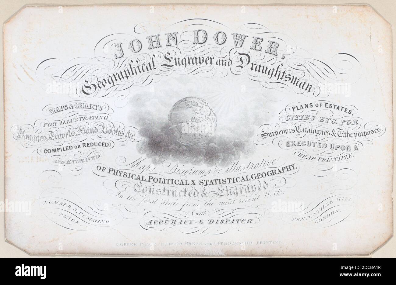 Trade card for John Dower, geographical engraver and draughtsman, 19th ...