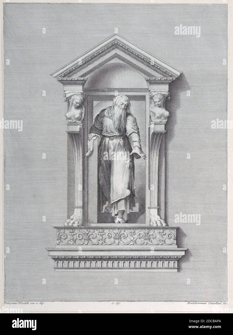 A standing man in a niche reaching forward with one arm, 1756 Stock ...