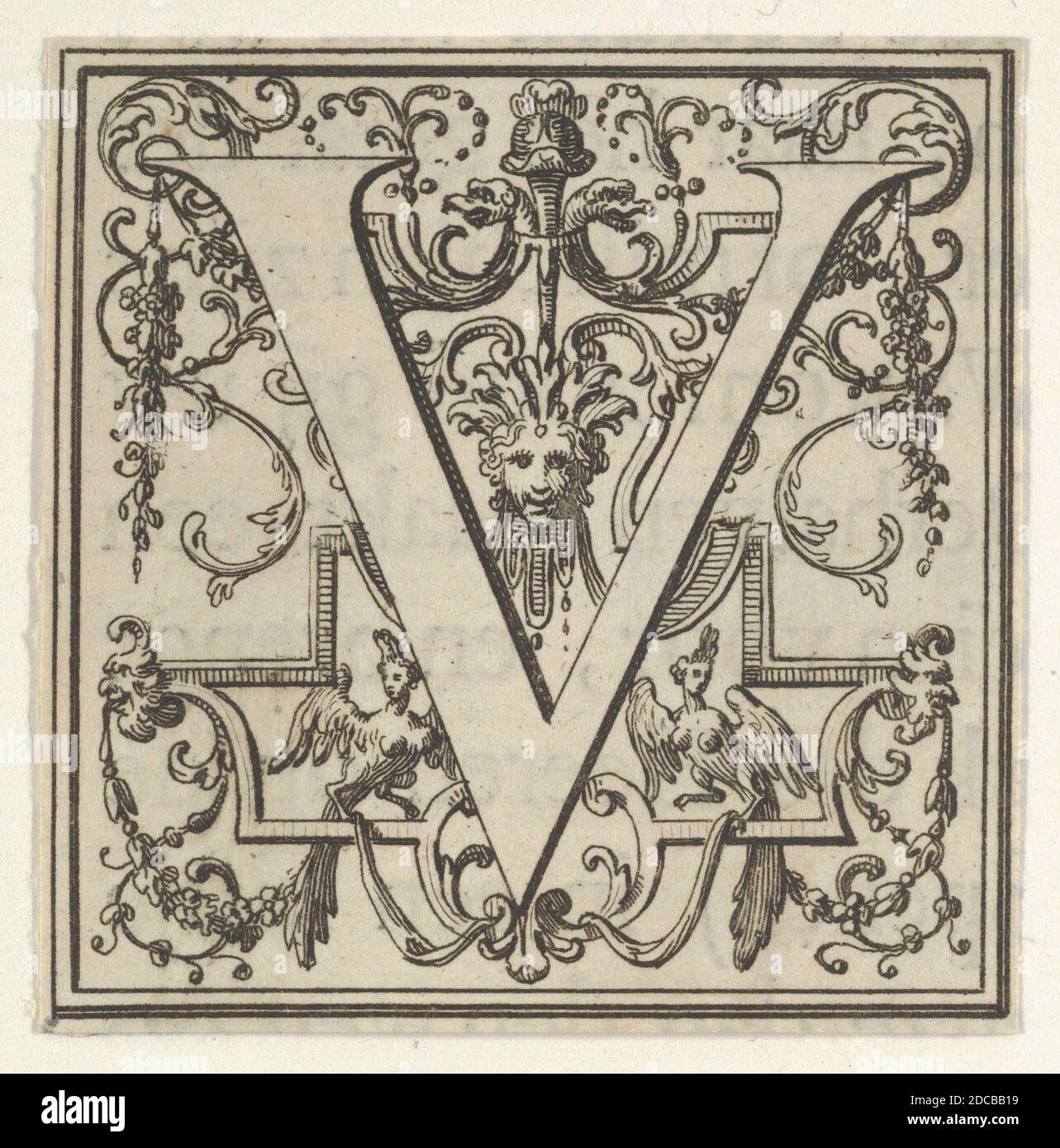 Roman Alphabet letter V with Louis XIV decoration, 18th century Stock ...