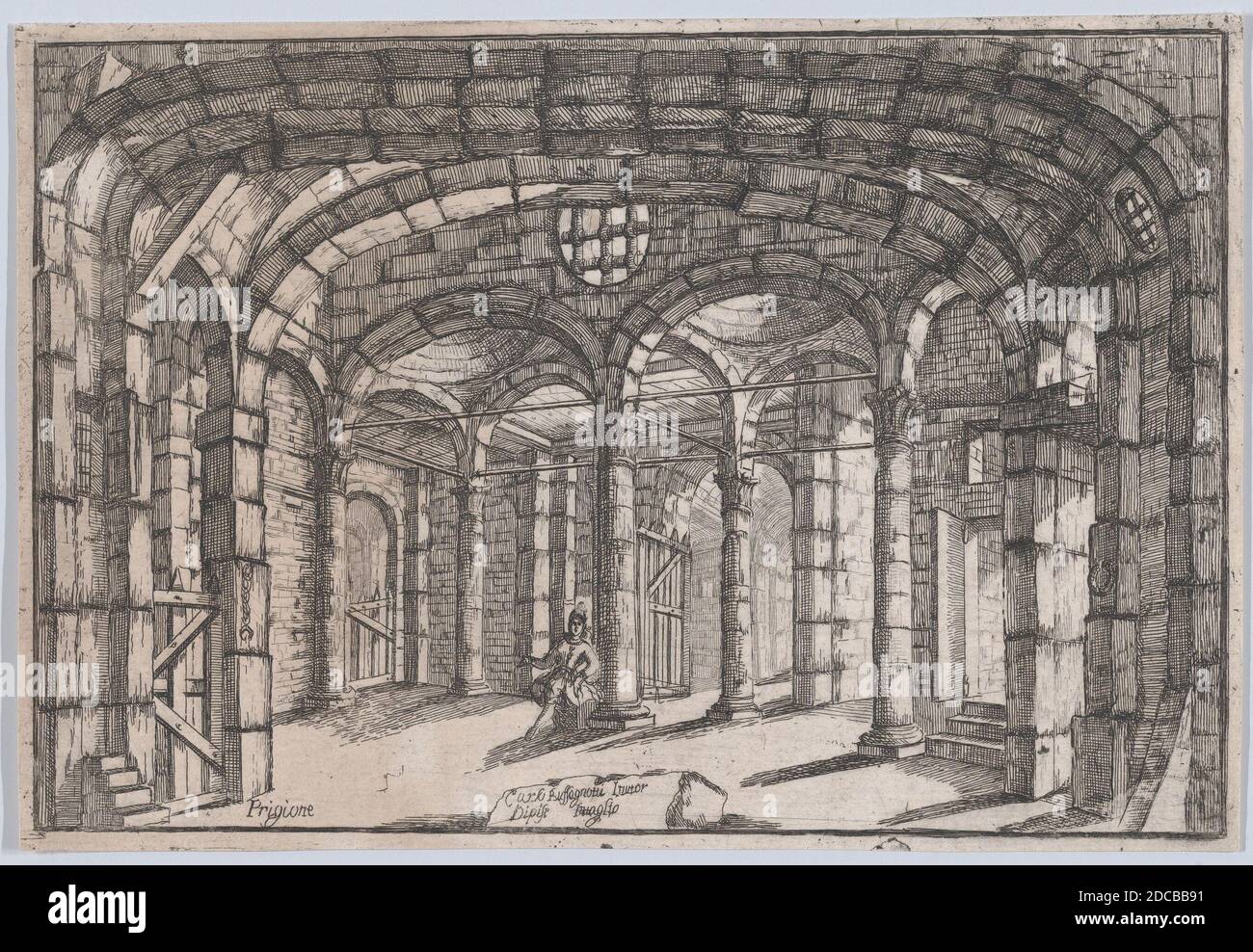 Interior of a prison in which sits a woman, ca 1680-1710 Stock Photo ...