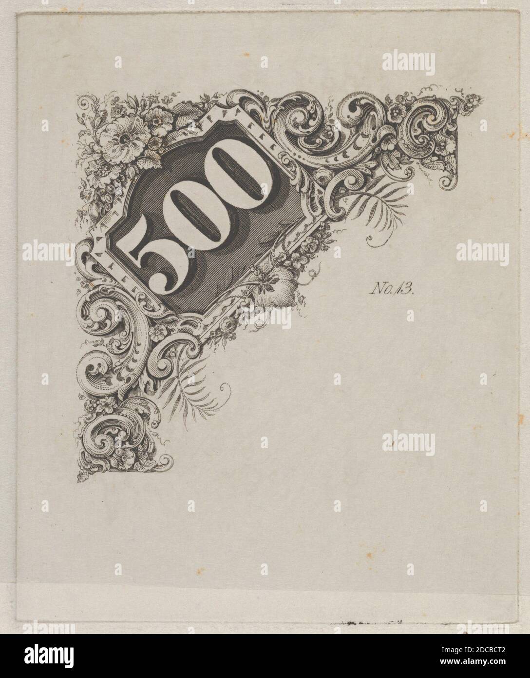 Banknote motif: number 500 in an ornamental frame, ca. 1824-42 Stock ...