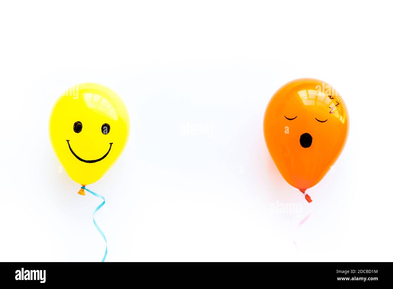 Emotions concept - happiness and overload sleepiness on the colored ...