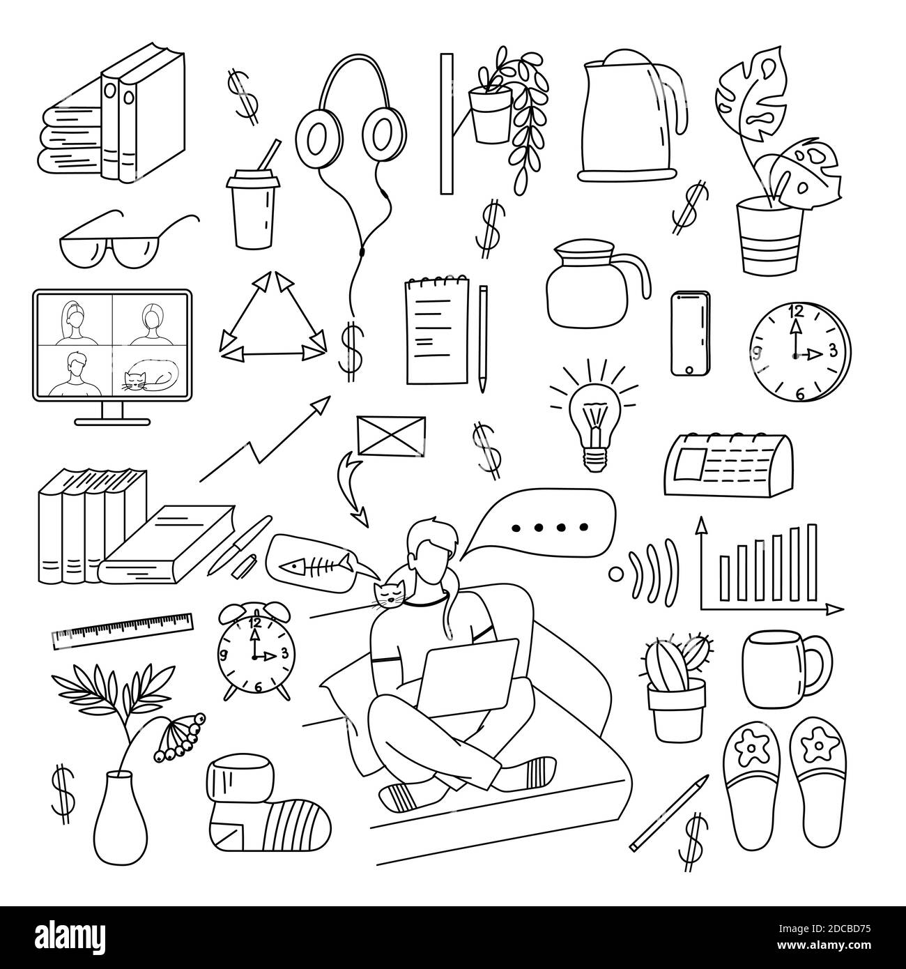 Design concept on the topic Work from home. Set of vector illustrations ...