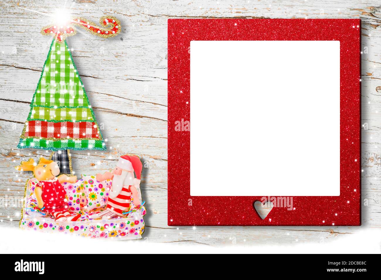 Christmas Nativity photo frame card. Santa Claus and reindeer dolls ...