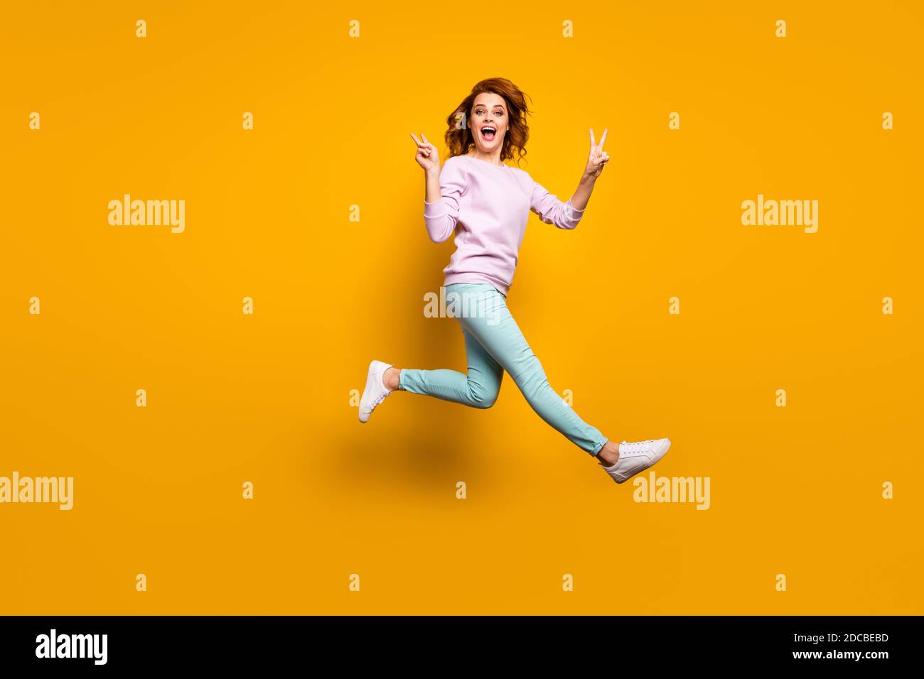 Full body photo of cheerful crazy excited woman enjoy spring vacation ...