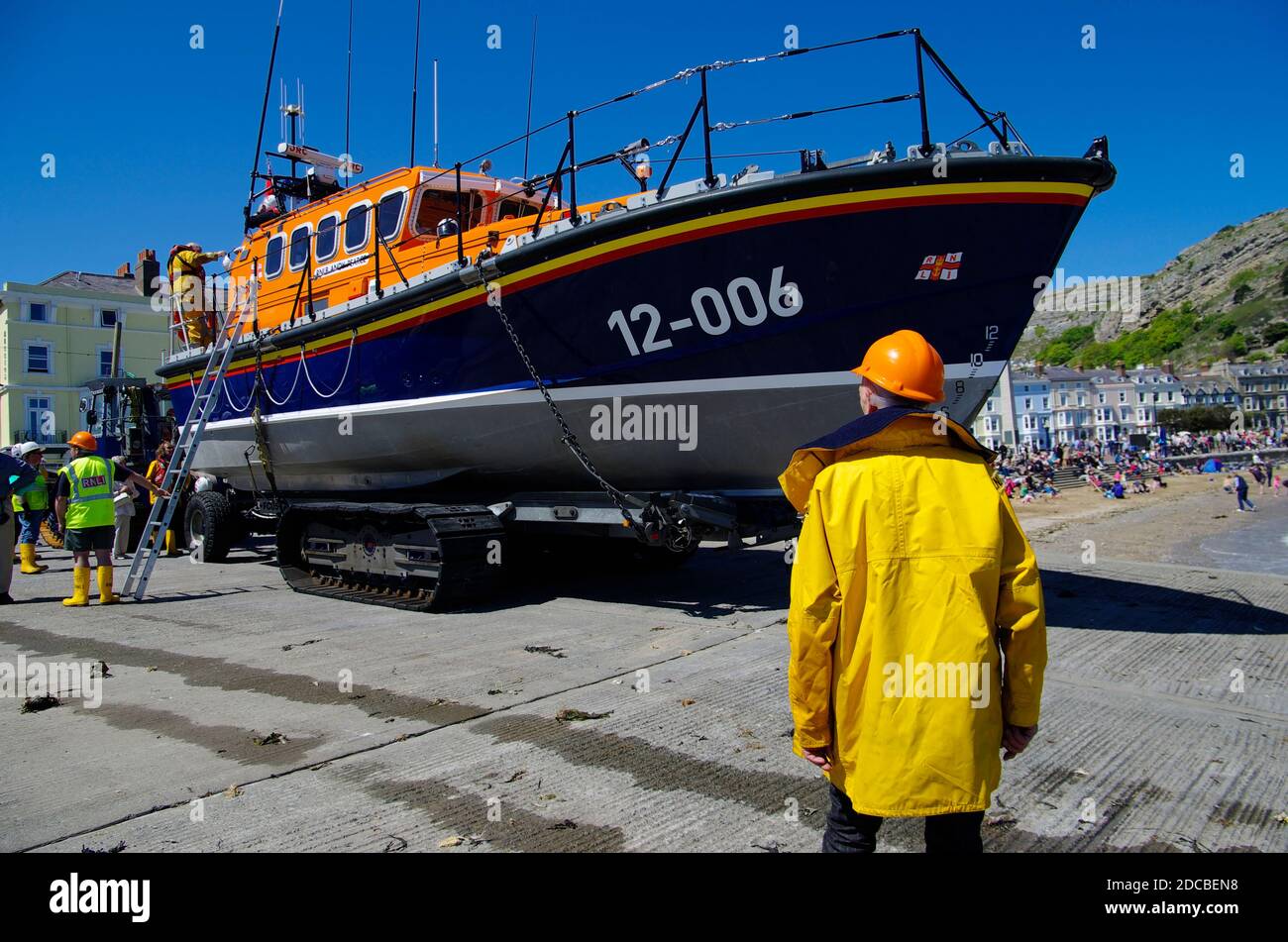 Launching Former Llandudno Lifeboat Stock Photo - Alamy