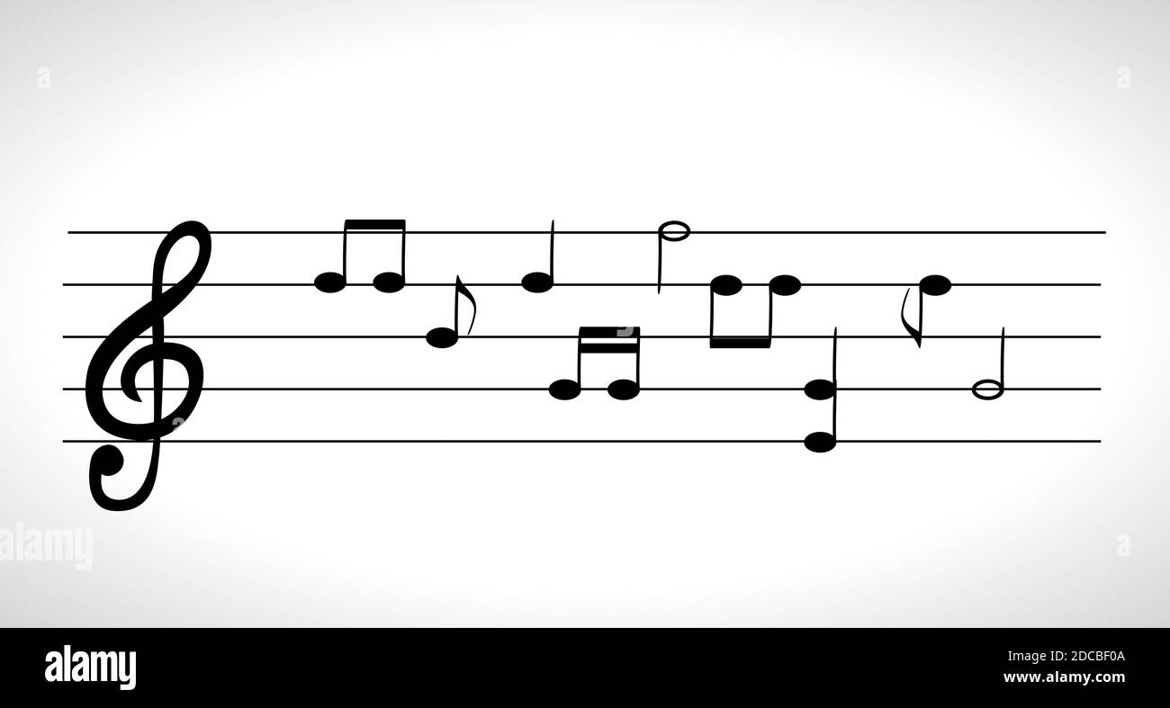Set of musical notes on five-line clock notation without a feature ...