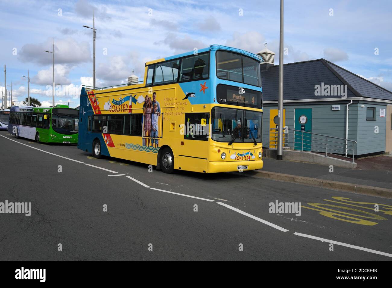 Portland Coaster Open Top Bus In Weymouth Dorset England UK Stock Photo ...