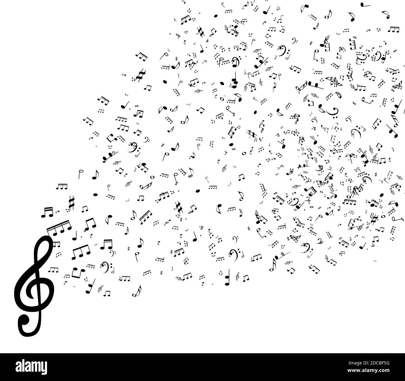 Set of musical notes on five-line clock notation without a feature ...