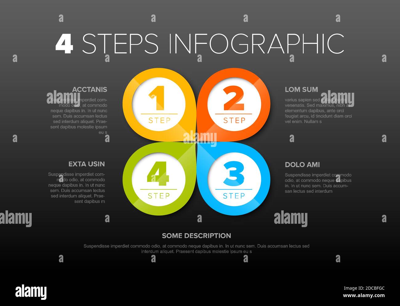 Vector progress steps template with descriptions, icons and circles ...