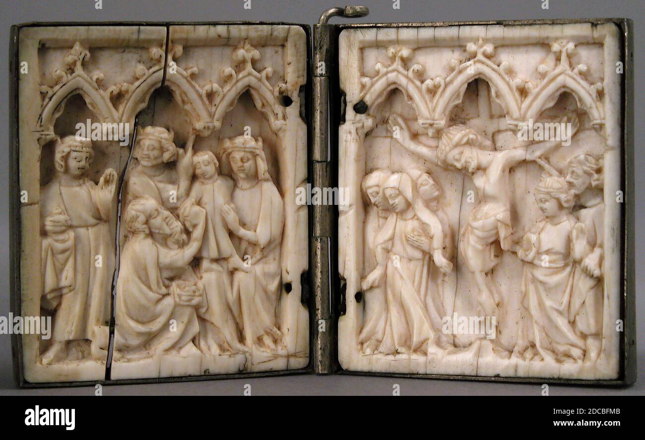 Diptych with Adoration of the Magi and Crucifixion, French, 14th century Stock Photo - Alamy